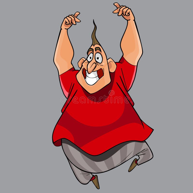 Lustiger Netter Glücklich Springender Dicker Mann Der Karikatur Vektor ...