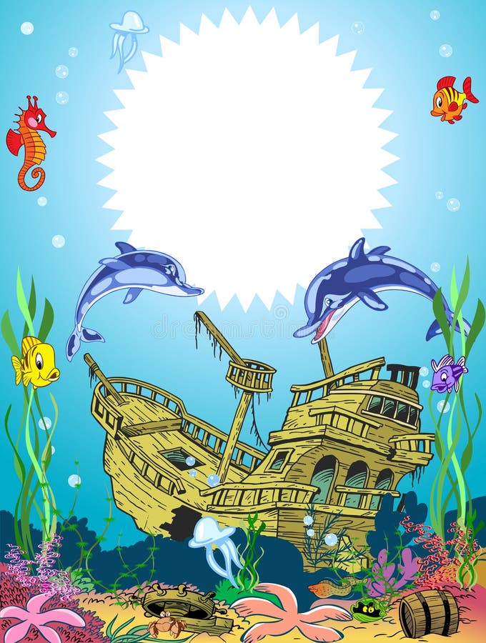 Lustiger Rahmen Mit Unterwasserseeleben Vektor Abbildung - Illustration ...