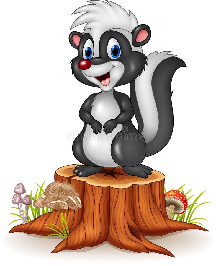 Lustiges Stinktier Der Karikatur Auf Baumstumpf Vektor Abbildung ...