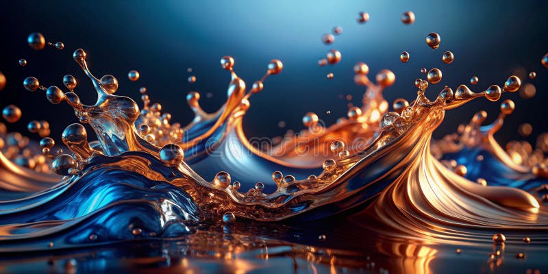 Lustrous Copper and Midnight Blue Liquids Colliding Creating a Dramatic ...