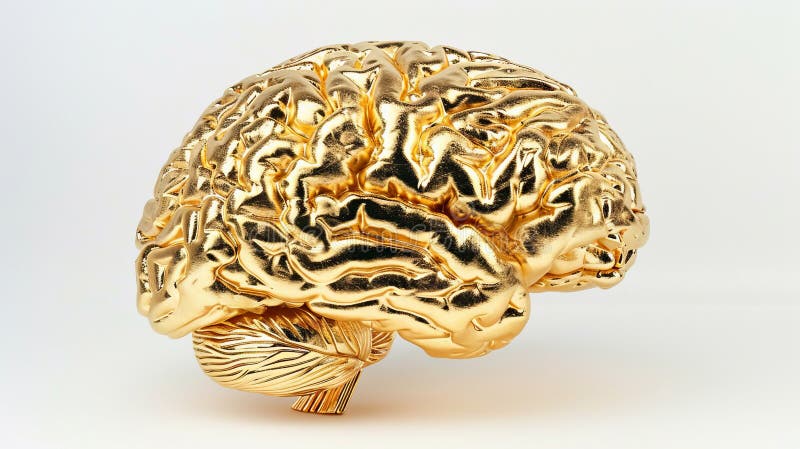 Lustrous Gold Brain Sculpture Capturing the Elegance of Intelligence ...