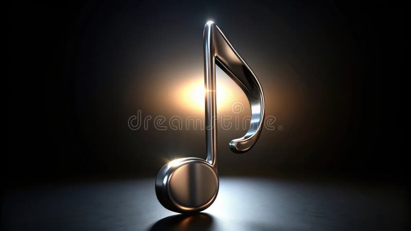 A Lustrous Metallic Eighth Note Symbol, Illuminated by a Soft Golden ...
