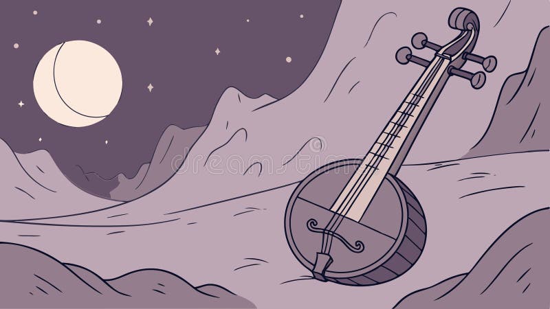 Lute in Stark Hilly Landscape Under Moon, Atmospheric Vector Art ...