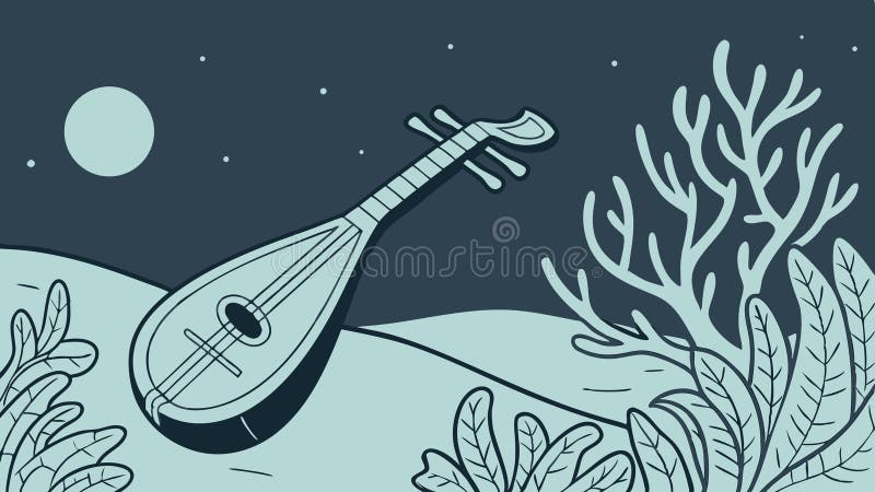 Lute in Stylized Underwater Setting with Abstract Waves, Vector Design ...