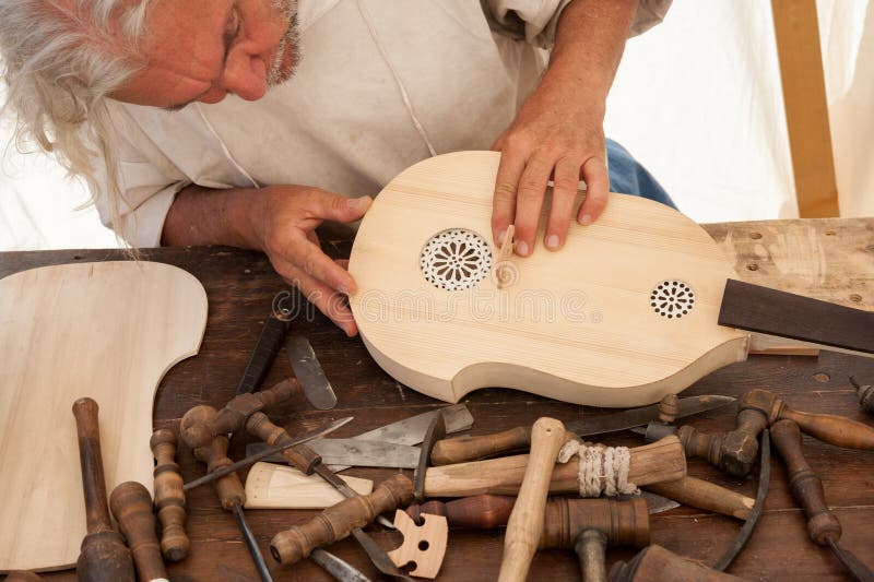 The Luthier Builds a Medieval Stringed Instrument Stock Image - Image ...