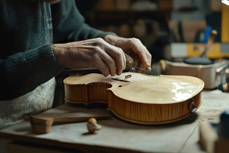 Luthier Carefully Repairing Bridge of String Instrument in Workshop ...