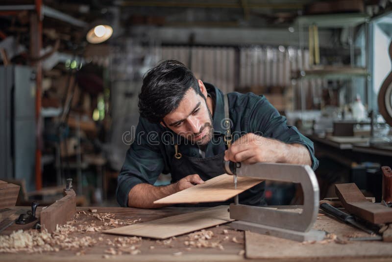 Luthier Creating a Guitar and Using Tools in a Traditional Stock Image - Image of hobby ...