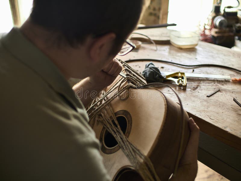 Luthier Install Binding on a Guitar. Stock Image - Image of manufacture ...