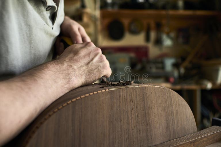 Luthier Install Binding on a Guitar. Stock Photo - Image of adult ...