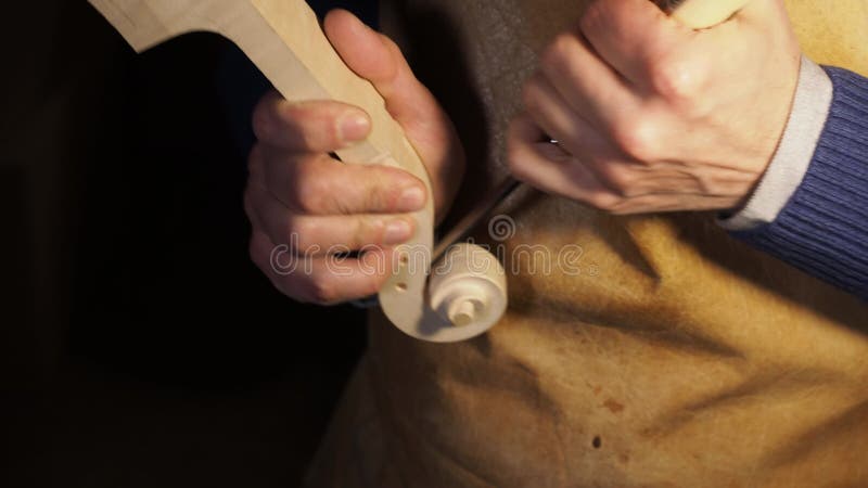 Luthier Refining Violin Scroll in His Workshop Stock Video - Video of ...