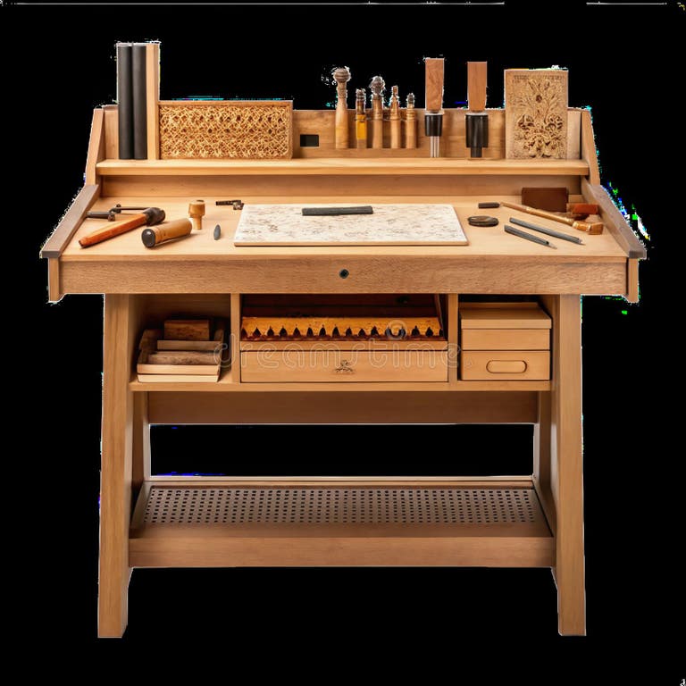 Luthier S Workbench with Carving Tools and Soundboard Drawing, Isolated ...