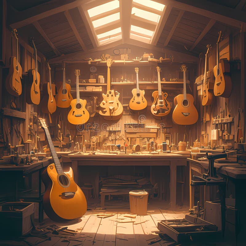 Luthier S Workshop: Crafted Guitars & Tools Stock Illustration ...
