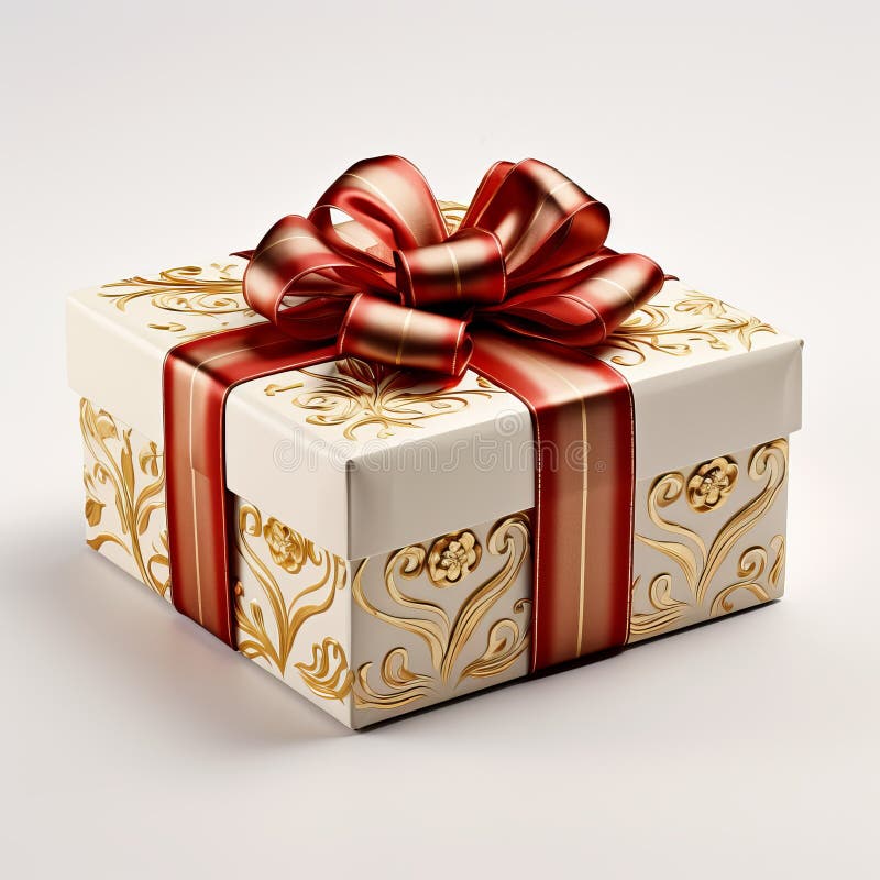 Luxary Gift Box with Golden Bow - Front View - on White Background ...