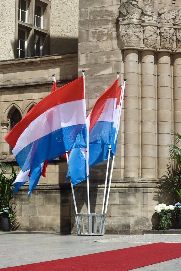 Luxembourg Flags by Cathedral Stock Image - Image of banners, main ...
