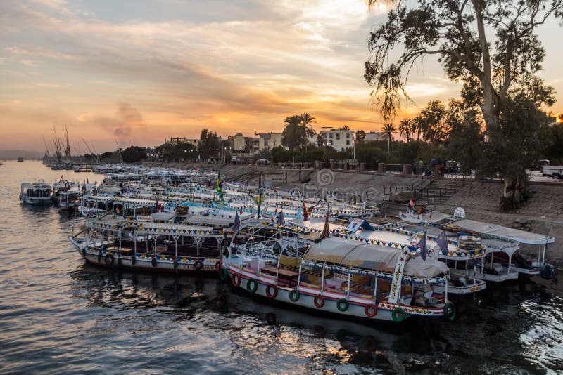 LUXOR, EGYPT - FEB 20, 2019: Small Boats at the River Nile in Luxor ...