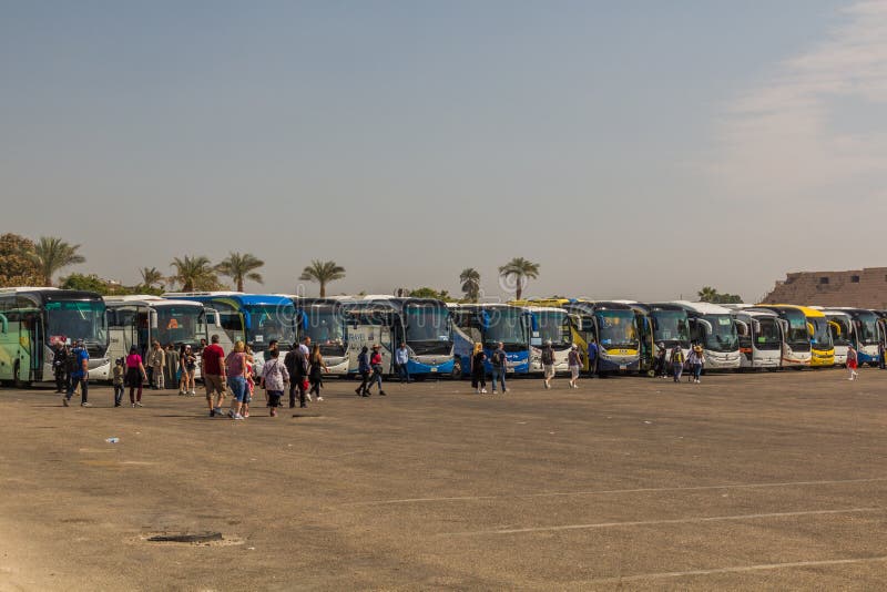 LUXOR, EGYPT - FEB 21, 2019: Tourist Buses in Front of the Karnak ...