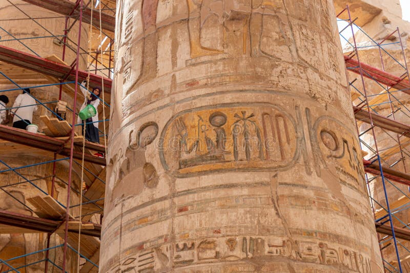 Cleaning of the 134 Columns in the Great Hypostyle Hall at the Karnak ...