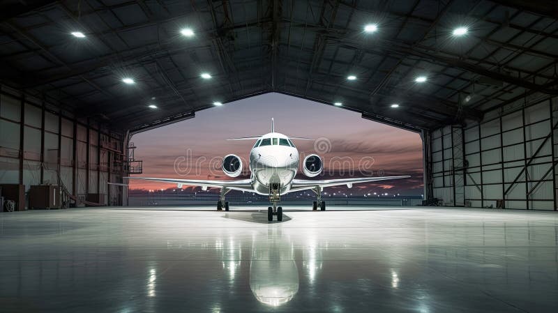 Luxorious Business Jet in Hangar Stock Illustration - Illustration of ...