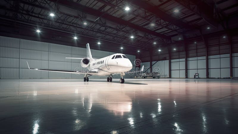 Luxorious Business Jet in Hangar Stock Illustration - Illustration of ...