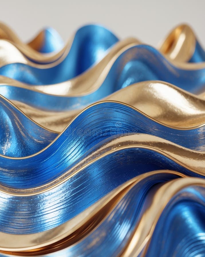 Luxurious Abstract Metallic Waves in Blue and Gold Stock Photo - Image ...