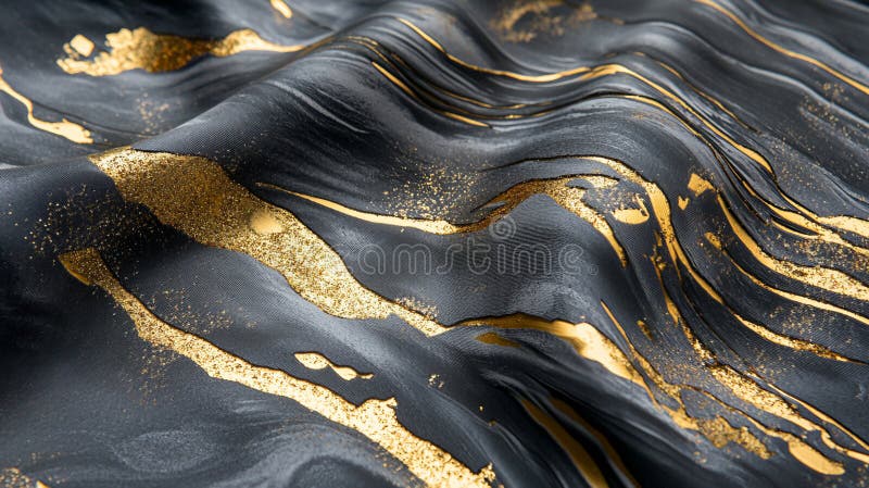Luxurious Abstract Pattern with Black Waves and Shimmering Gold Streaks Stock Illustration ...