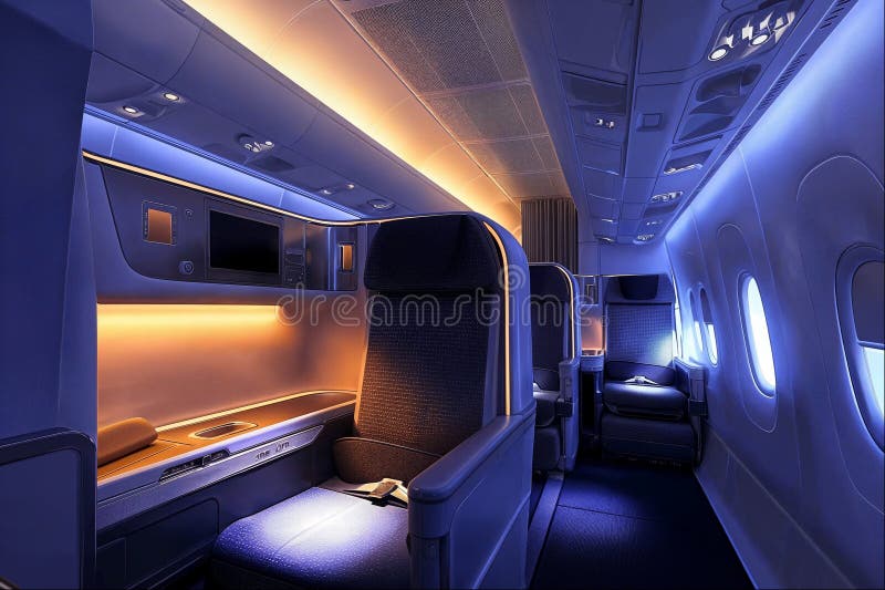 Luxurious Airplane Cabin with Ambient Lighting Stock Image - Image of ...