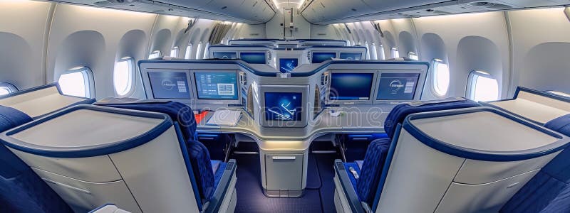 Luxurious Airplane Cabin Interior with Comfortable Business Class ...