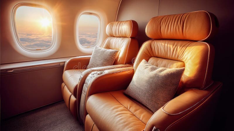 Luxurious Airplane Interior Featuring Leather Seats with a Stunning ...