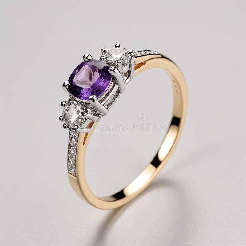 Luxurious Amethyst and Diamond Promise Ring on White Background Stock ...
