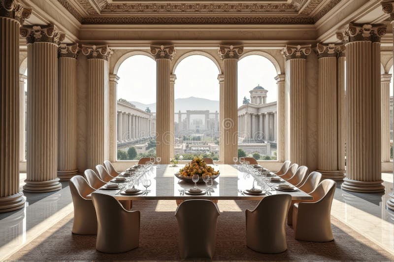 Luxurious Ancient Roman Dining Room with Ornate Architecture and ...
