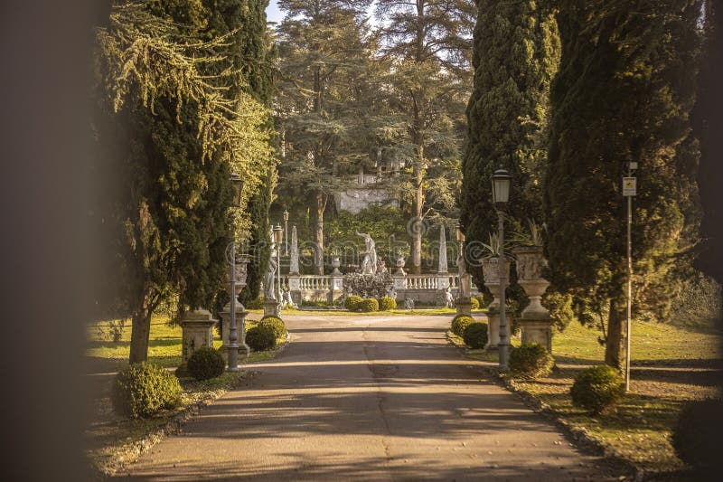 Luxurious Ancient Villa on Tree-lined Avenue Stock Image - Image of ...