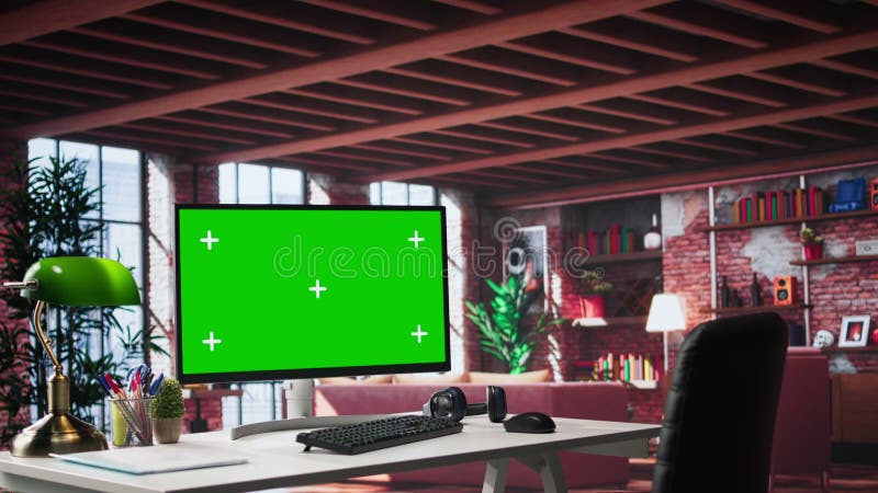 Luxurious Apartment Workspace with Chroma Key Screen on a Clean Empty ...