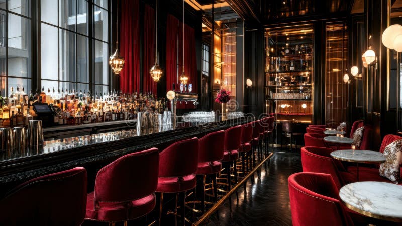 Luxurious Art Deco Bar with Elegantly Styled Seating and Vintage ...