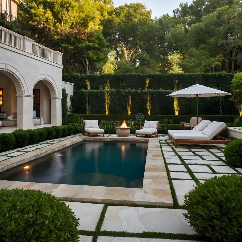 Elegant Backyard Oasis Featuring a Sophisticated Pool, Fire Pit, and ...