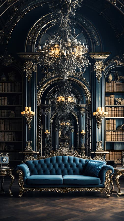 Luxurious Baroque Living Room Bookcase with Folio Interior Background ...