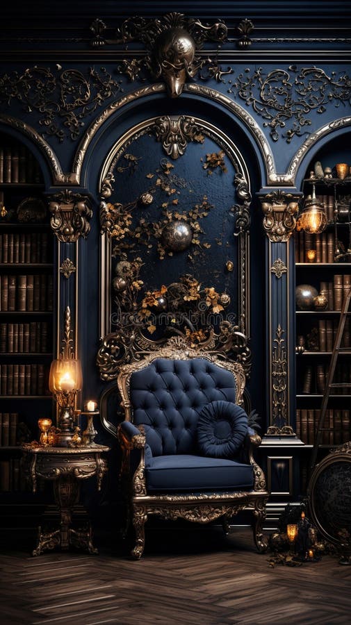 Luxurious Baroque Living Room Bookcase with Folio Interior Background ...