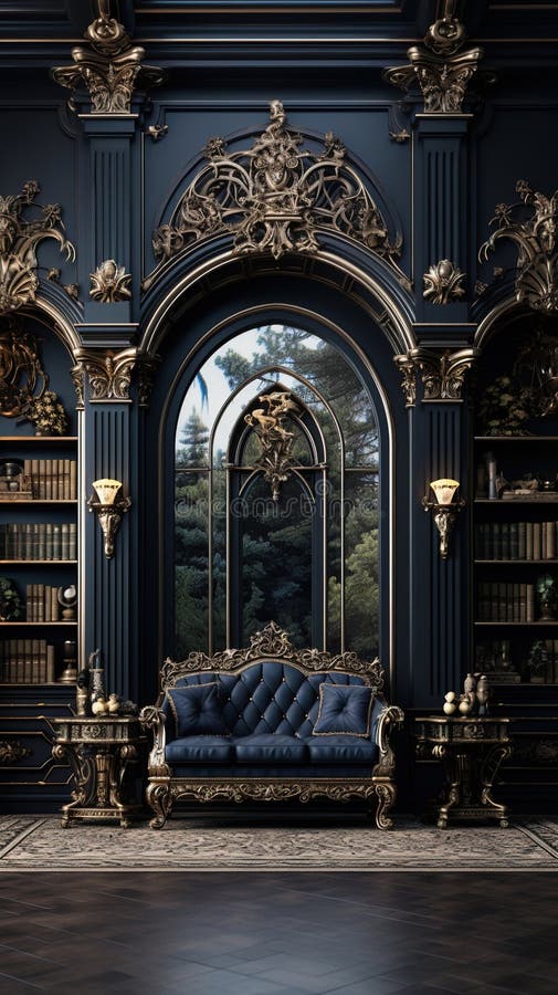 Luxurious Baroque Living Room Bookcase with Folio Interior Background ...