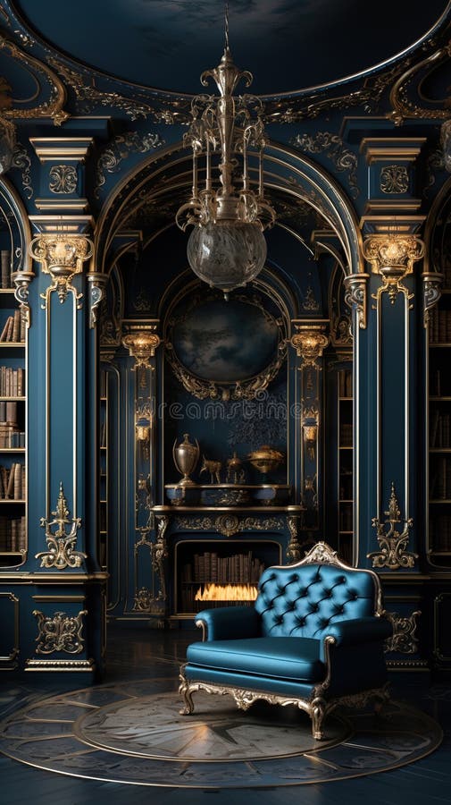 Luxurious Baroque Living Room Bookcase with Folio Interior Background ...