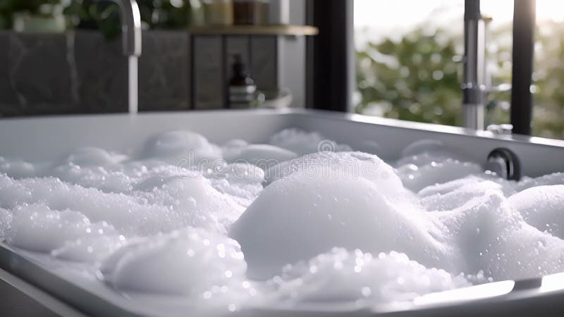 A Luxurious Bath Filled with a Layer of Frothy Bubbles Mirroring the ...