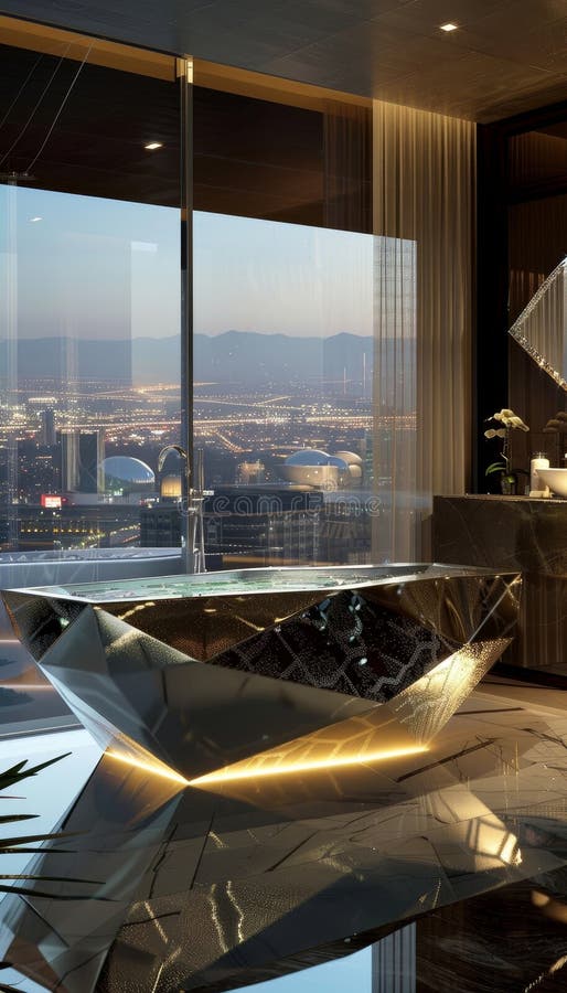 Luxurious Bathroom with Stone Diamond Bathtub and Stunning Views a True ...
