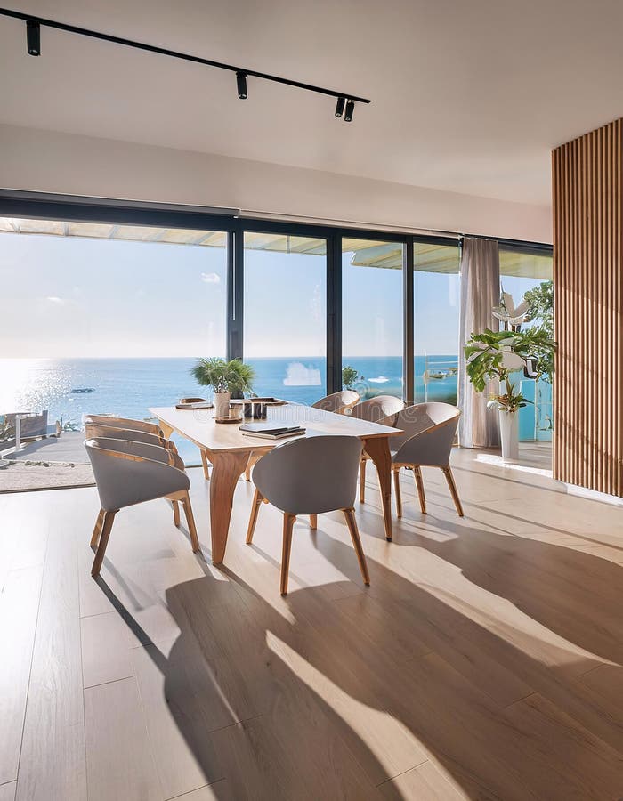 Luxurious Beachfront Dining Room with Panoramic Ocean View Stock ...