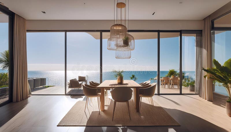 Luxurious Beachfront Dining Room with Panoramic Ocean View Stock ...