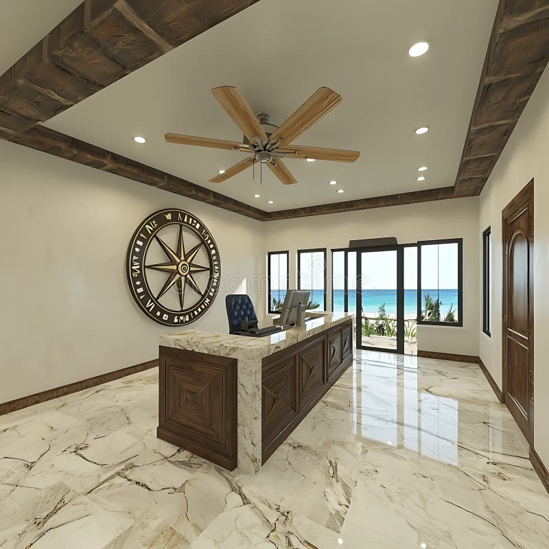 Luxurious Beachfront Office Interior Design Modern Reception Desk with ...