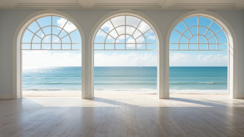 Luxurious Beachfront Property Interior with Elegant Windows. Generative ...
