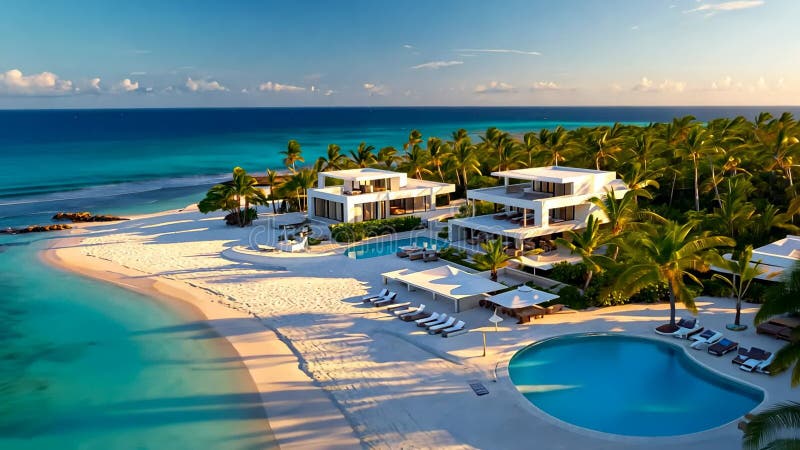 Tropical Beachfront Luxury Resort with Palm Trees and Pristine Blue ...