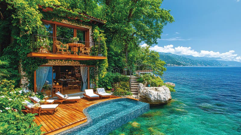 Luxurious Beachfront Villa with Infinity Pool. Lush Greenery Surrounds ...