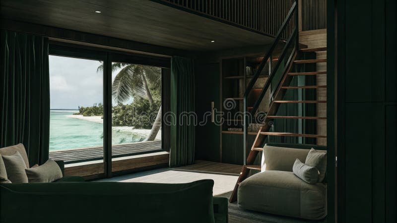 Luxurious Beachfront Villa Interior with Ocean View and Modern Loft ...