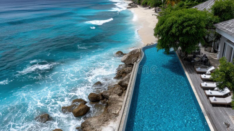 Luxurious Beachside Infinity Pool Overlooking Turquoise Ocean Waves ...