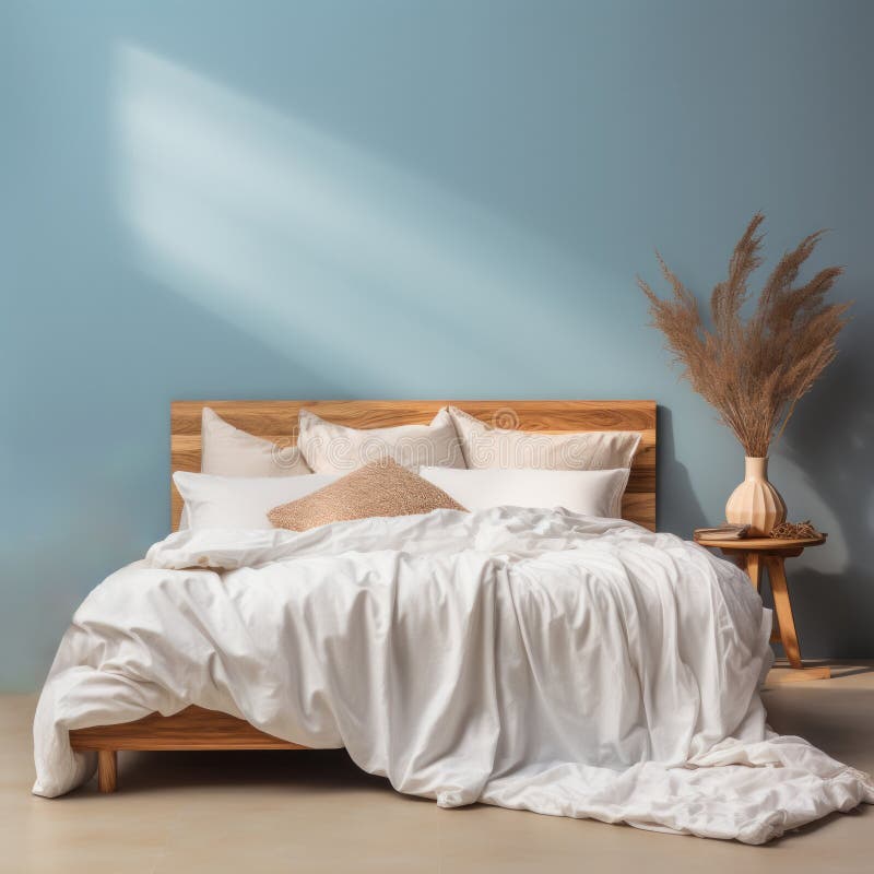 Comfortable Modern Bed with Elegant Wooden Headboard Generated by AI ...