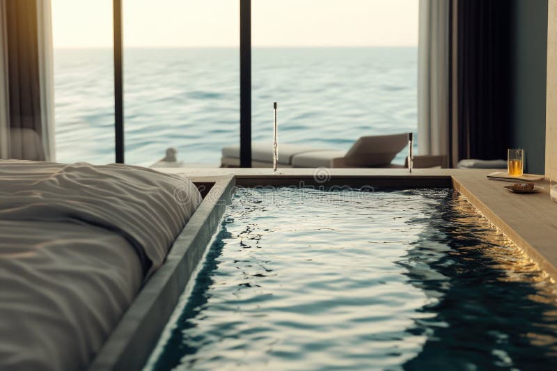 A Luxurious Bedroom Featuring a Swimming Pool in the Center Stock Image ...